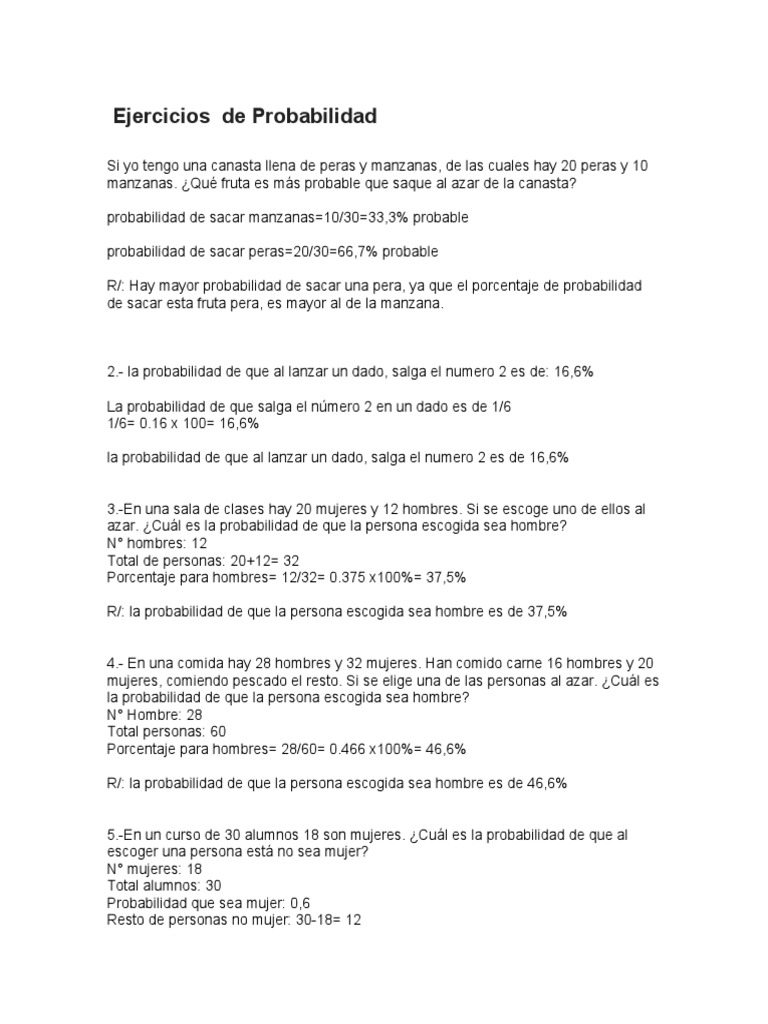 EJERCICIOS Probabilidad para Resolver | PDF | Probabilidad ...