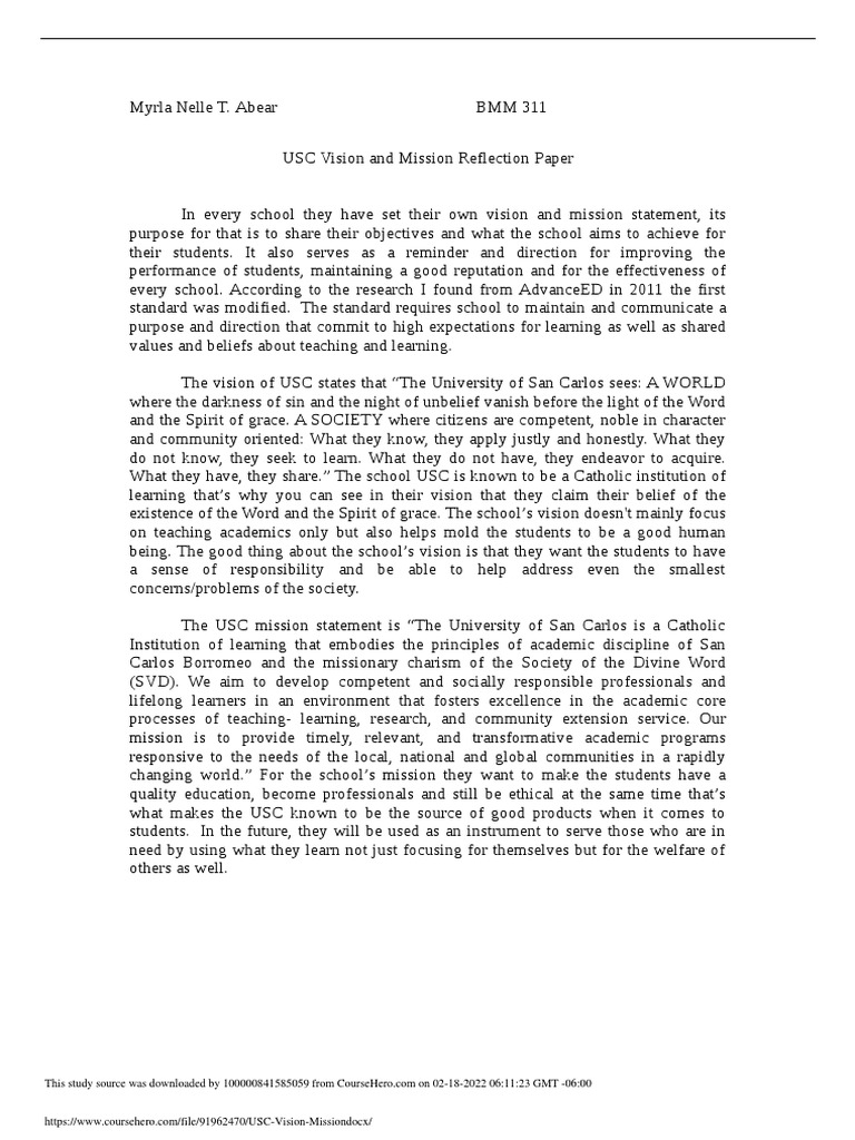 USC Vision Mission | PDF | Cognition