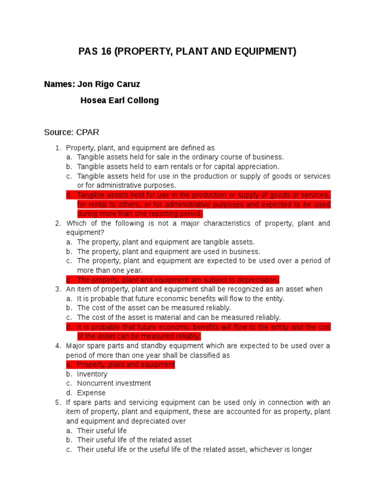 Pas 16 (Property, Plant and Equipment) : Names: Jon Rigo Caruz Hosea ...