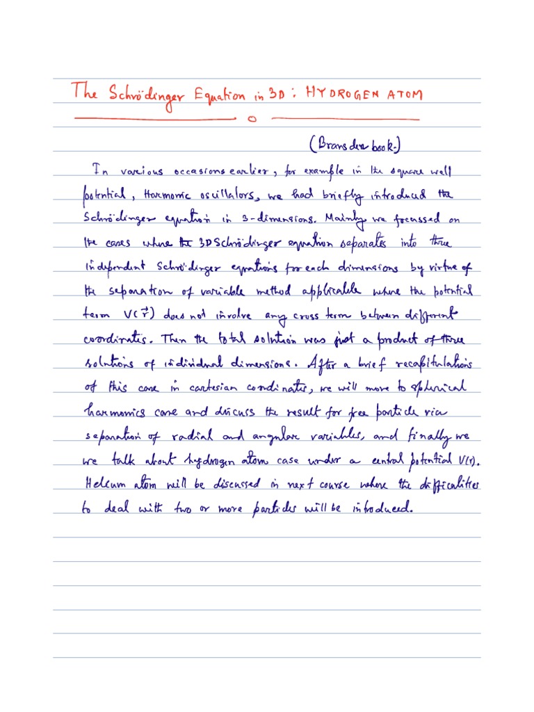 The 3D Schrodinger Equation for Hydrogen Atom | PDF | Wave Function ...