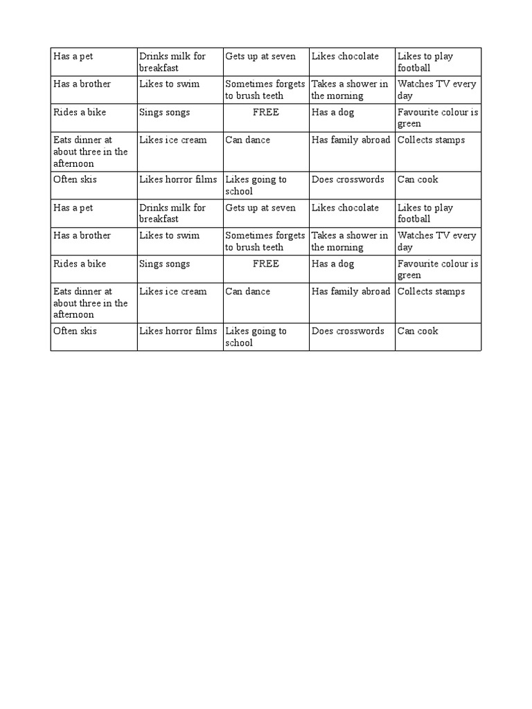 Bingo Present Simple Class Notes | PDF