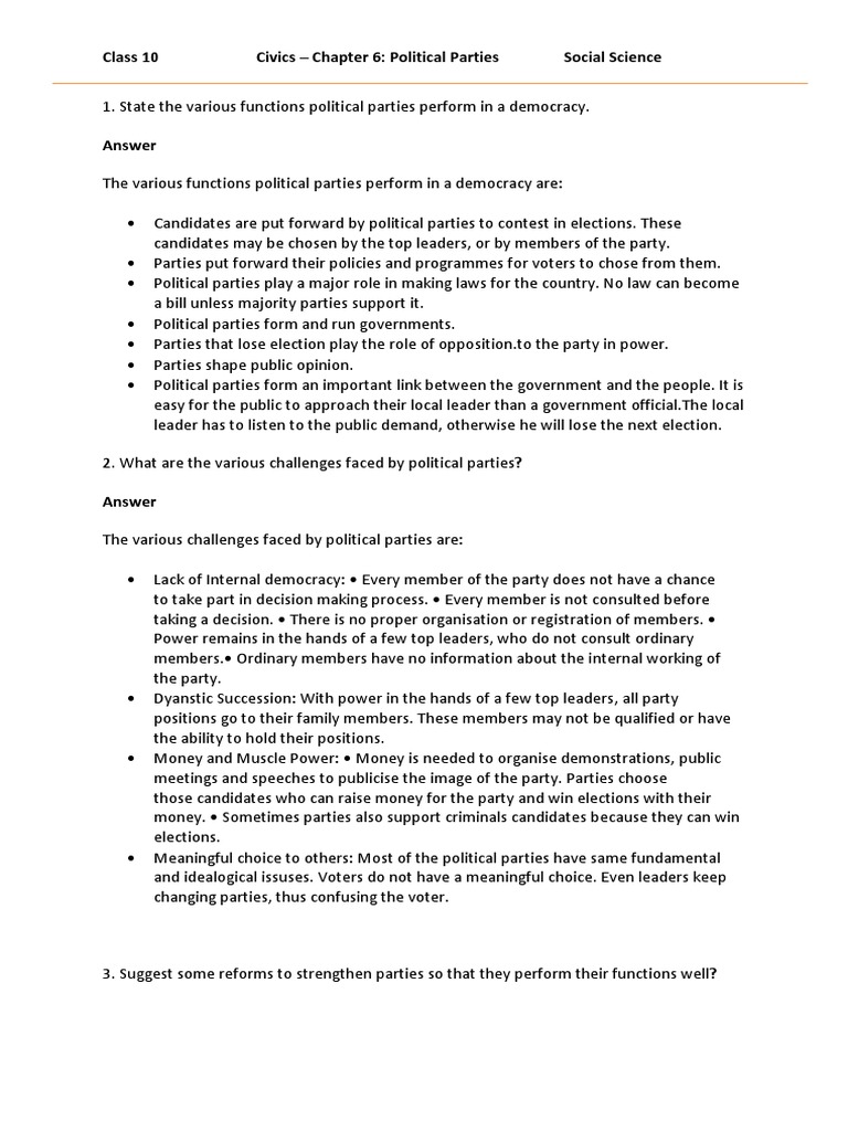 Chapter 6 - Political Parties | PDF | Elections | Political Parties