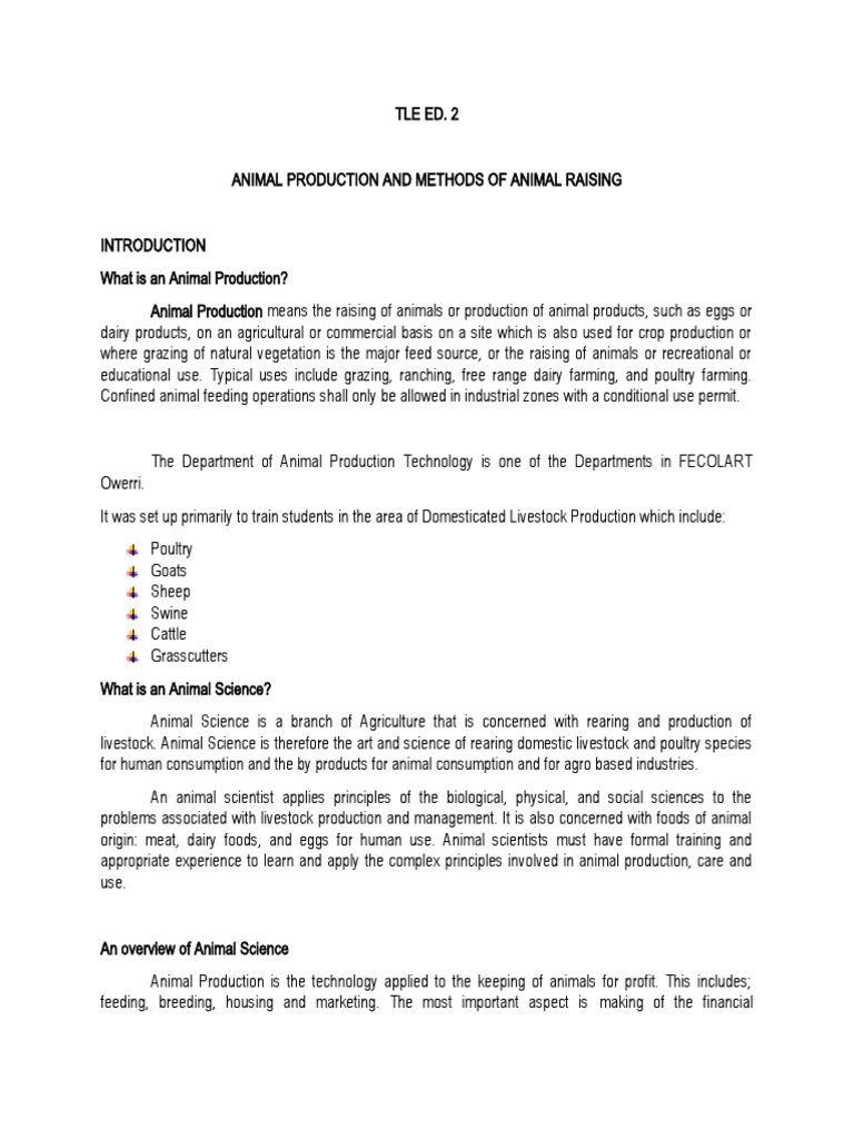 Animal Production Handouts Tle Ed. 2 | PDF | Livestock | Agriculture