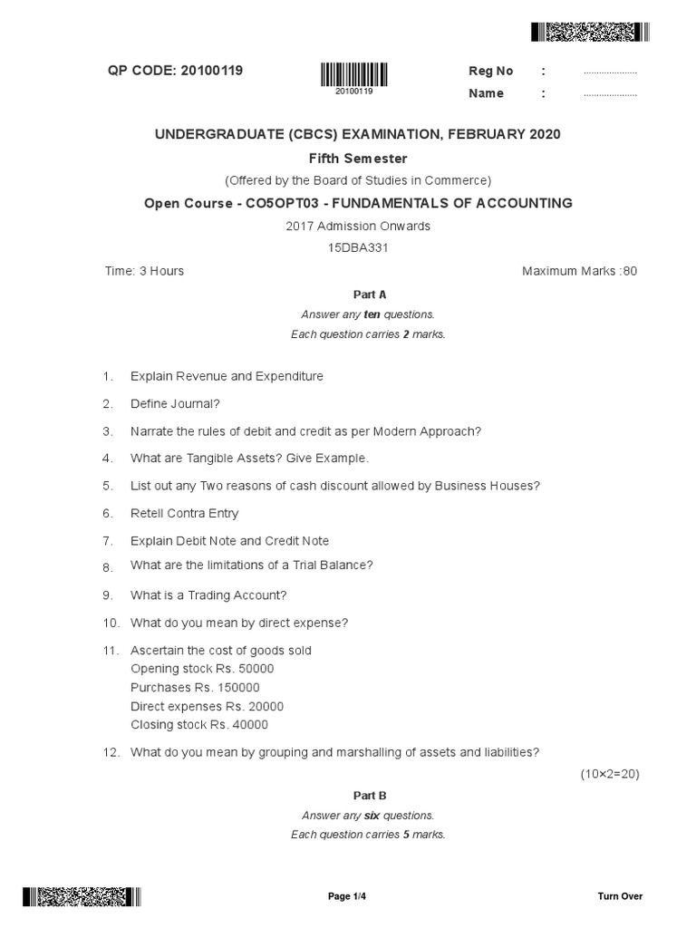 Fundamentals of Accounting Exam Paper | PDF | Debits And Credits ...
