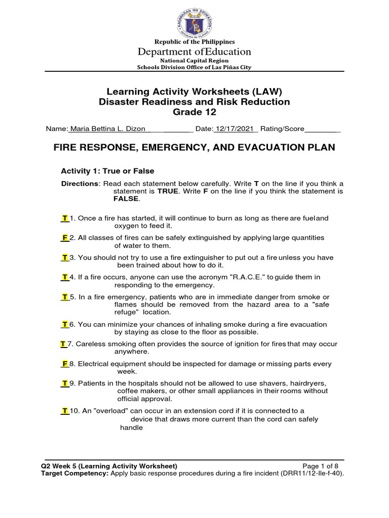 Fire Safety and Emergency Evacuation Plan Worksheet | PDF | Fires ...