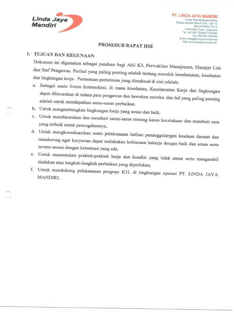 H. Pembahasan Aspek HSE Dalam Rapat Manajemen | PDF