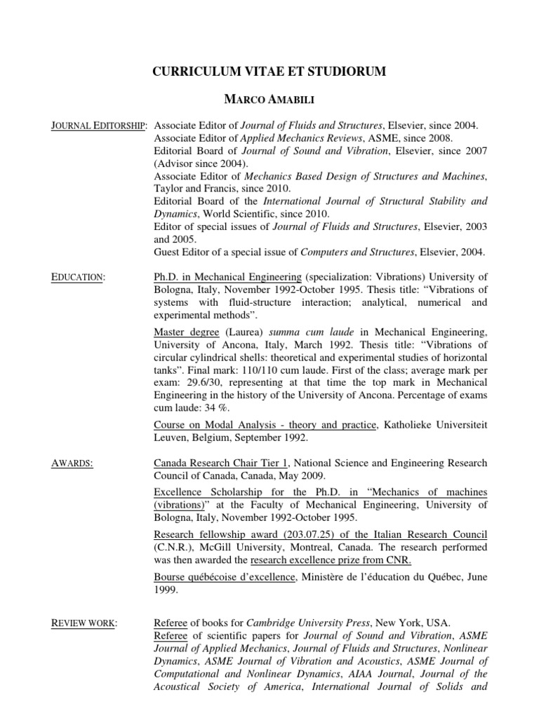 CV Marco Amabili | PDF | Mechanical Engineering | Science And Technology