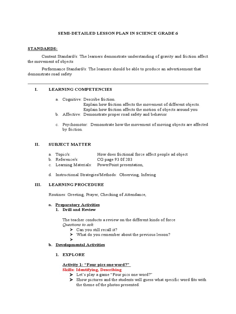 Semi-Detailed Lesson Plan in Science Grade 6: Questions To Ask | PDF ...