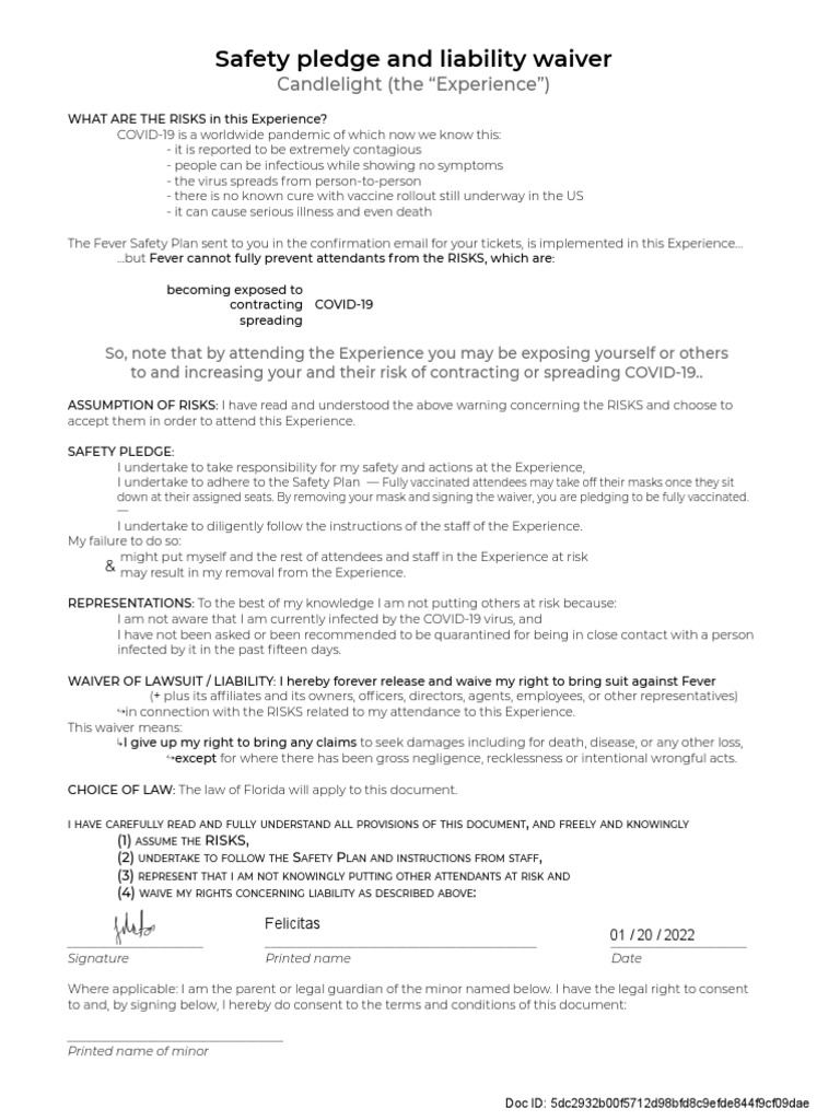 Candlelight Safety Pledge and Liability Waiver Outdoor .Docx 12 | PDF ...