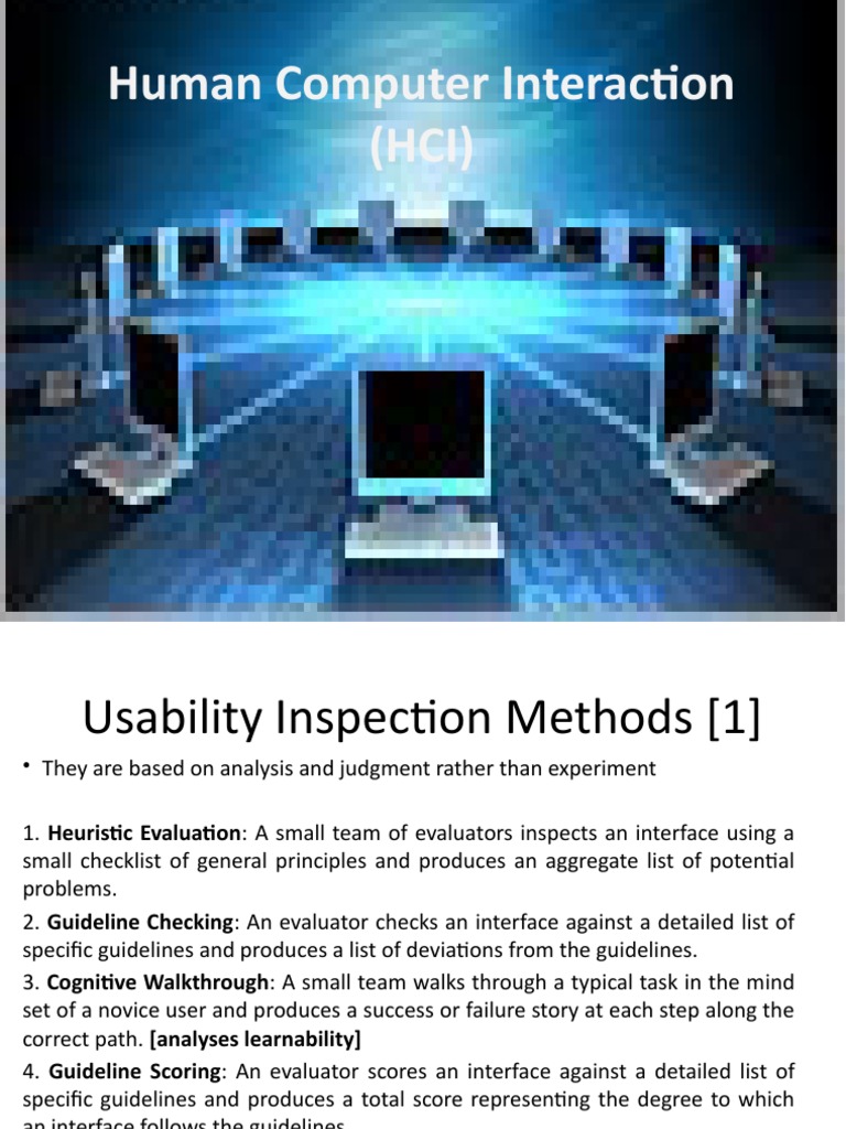 HCI Usability Inspection Methods | PDF | Usability | Human–Computer Interaction