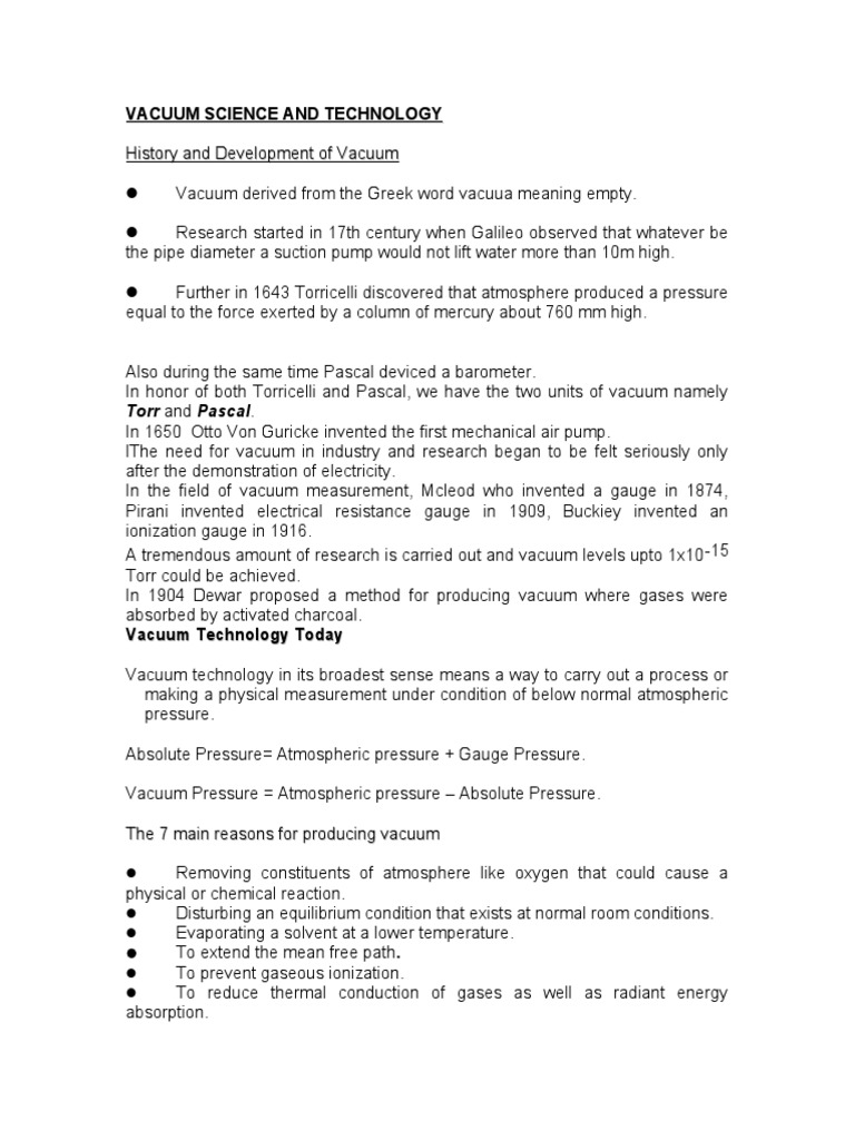 Vacuum Science and Technology | PDF | Vacuum | Pressure Measurement