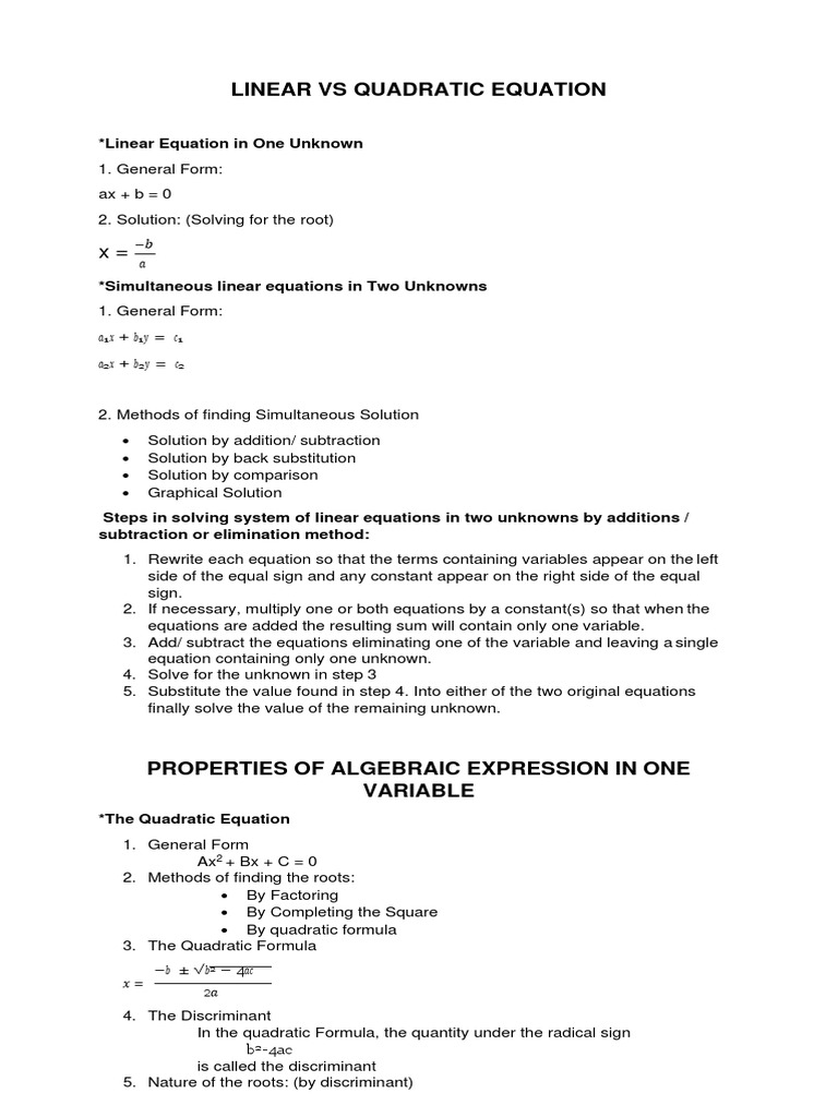 Linear VS Quadratic Equation | PDF | Equations | Quadratic Equation