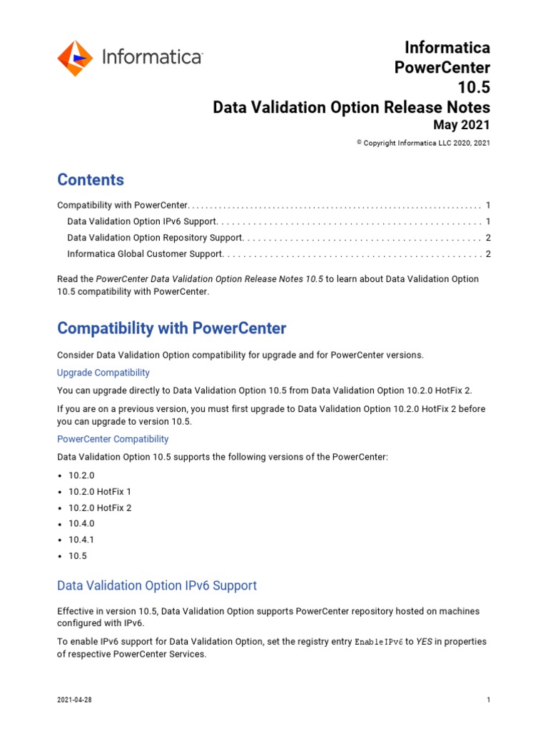 Informatica Powercenter 10.5 Data Validation Option Release Notes | PDF ...