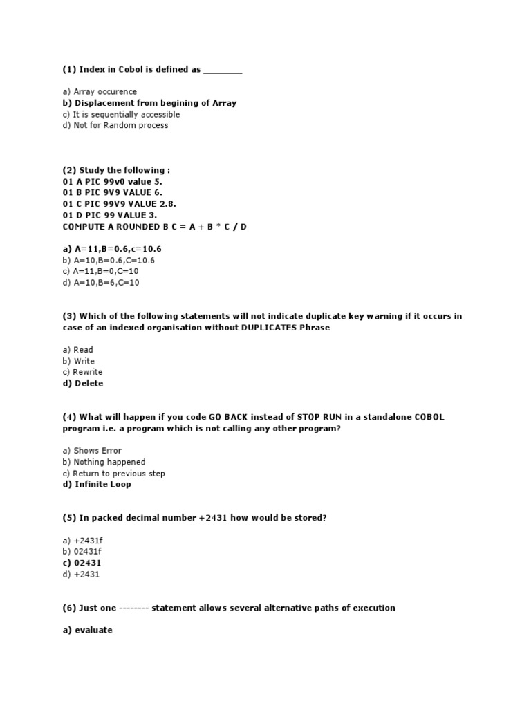 Cobol Ques | PDF | Control Flow | Array Data Structure