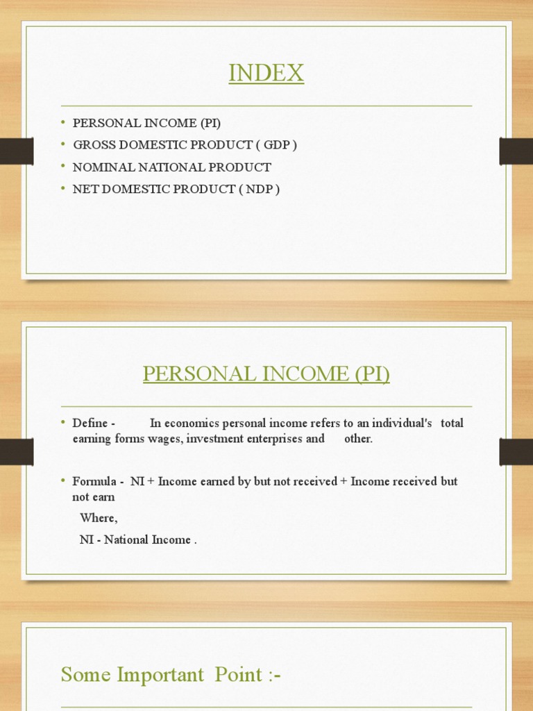 Index: Personal Income (Pi) Gross Domestic Product (GDP) Nominal ...