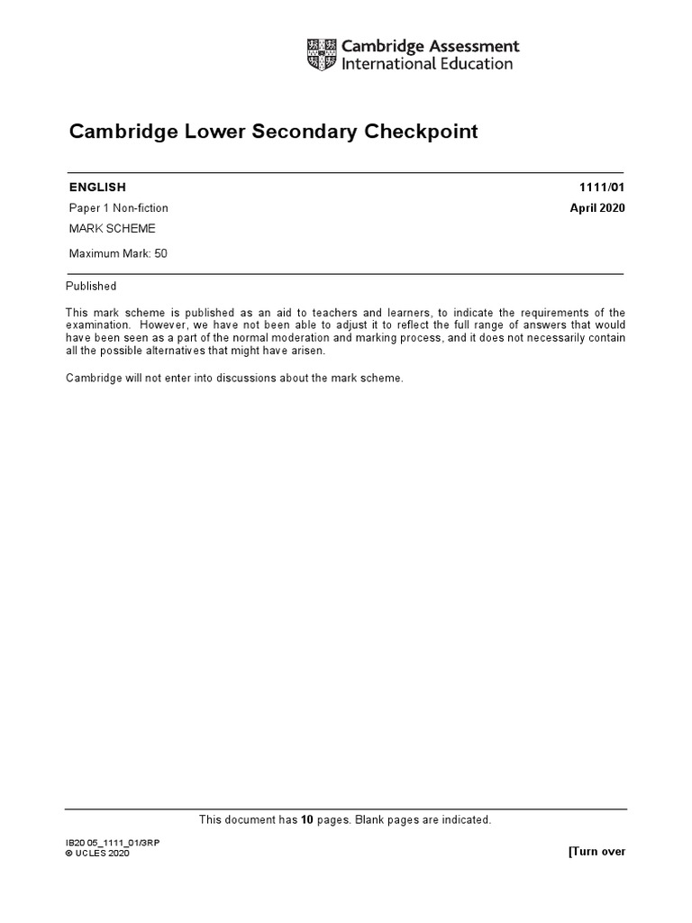 Cambridge Lower Secondary Checkpoint: English 1111/01 | PDF | Paragraph ...