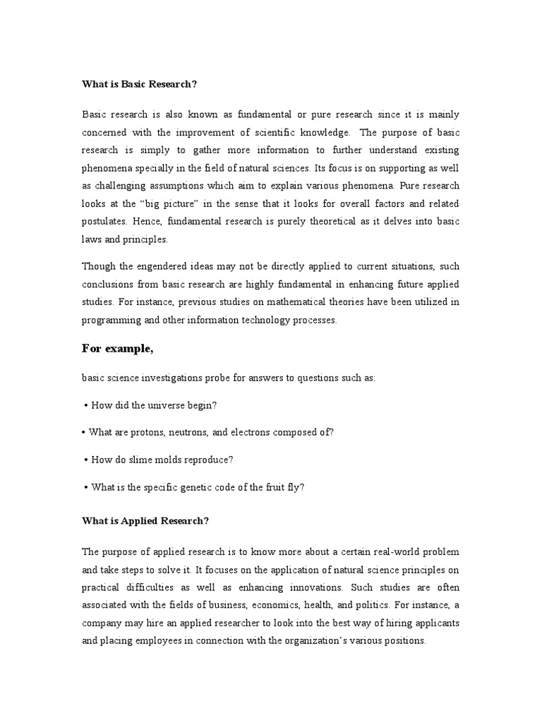 What Is Basic Research?: For Example | PDF | Science | Basic Research