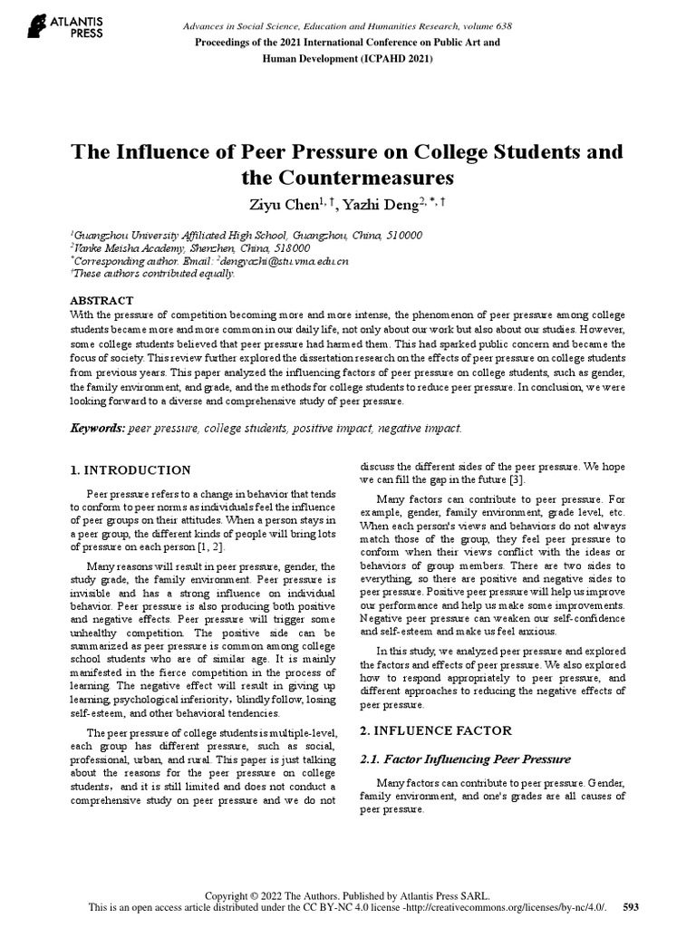 The Influence of Peer Pressure On College Students and The ...