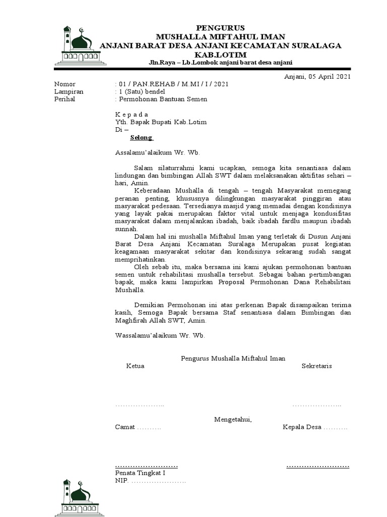 Proposal Rehab Musholla Lengkap Dengan RAB | PDF