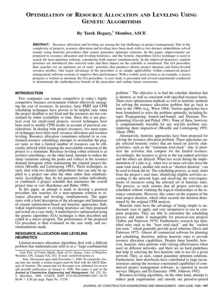 Resource Leveling Using Genetic Algorithms | PDF | Mathematical ... Resource Leveling Using Genetic Algorithms | PDF | Mathematical ...