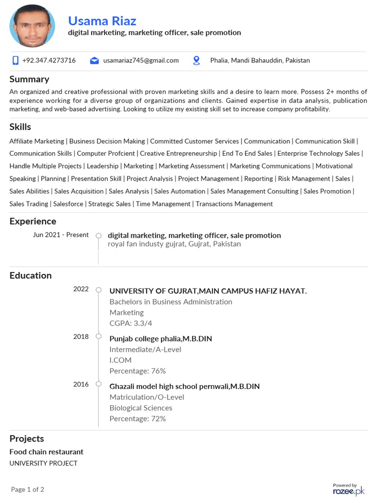 Usama Riaz: Digital Marketing, Marketing Officer, Sale Promotion | PDF
