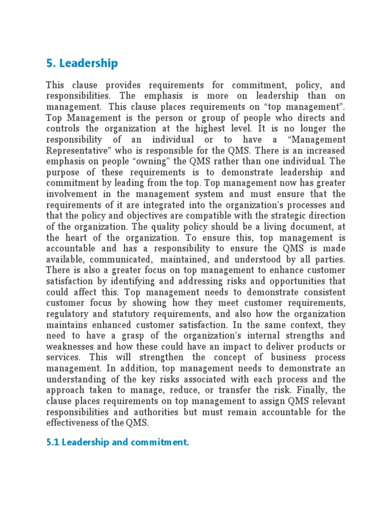 5.1 Leadership and Commitment | PDF | Quality Management System ...