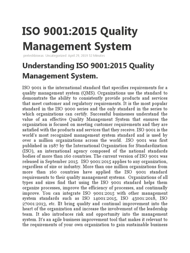 ISO 90012015 Quality Management System | PDF | Iso 9000 | Quality ... ISO 90012015 Quality Management System | PDF | Iso 9000 | Quality ...
