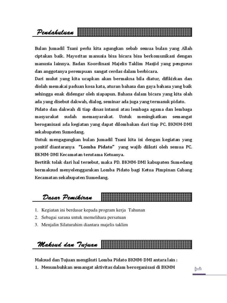 Proposal Lomba Pidato BKMM-DMI Sumedang | PDF