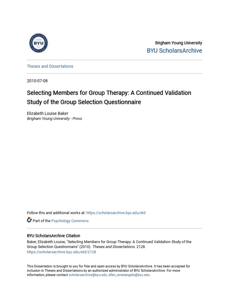 Selecting Members For Group Therapy - A Continued Validation Study | PDF