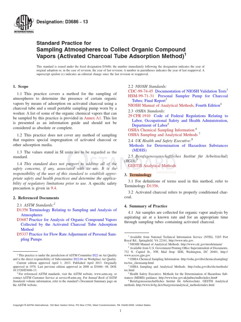 Sampling Atmospheres To Collect Organic Compound Vapors (Activated ...