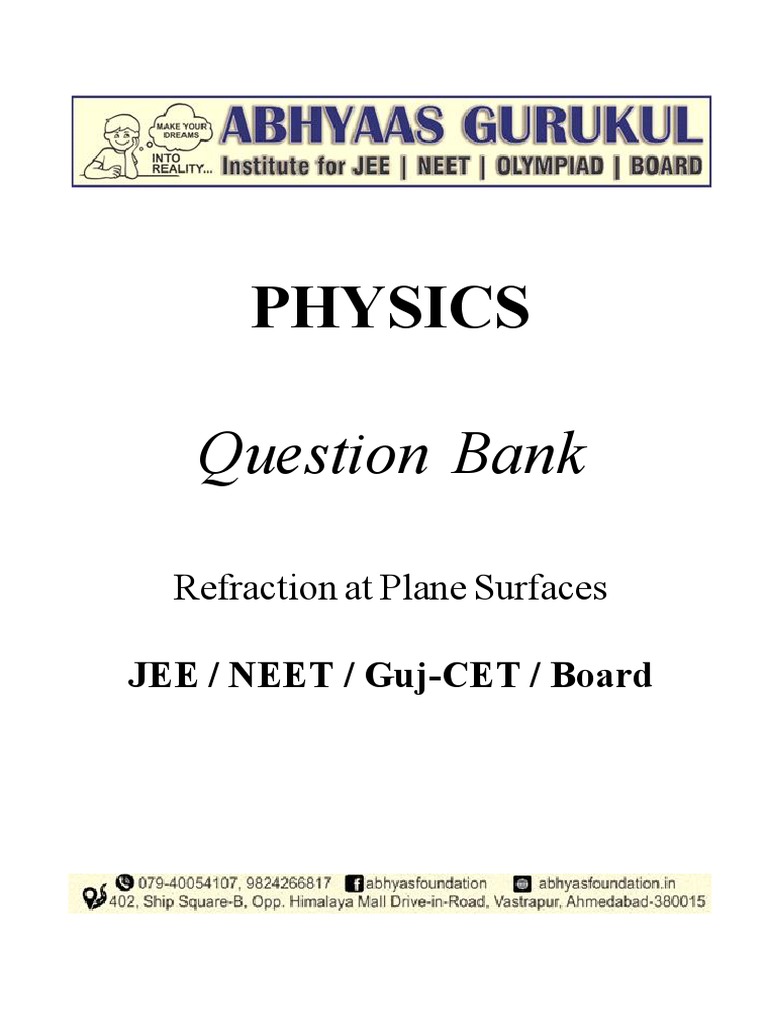 3 - Refraction at Plane Surface Exercise | PDF | Refraction ...