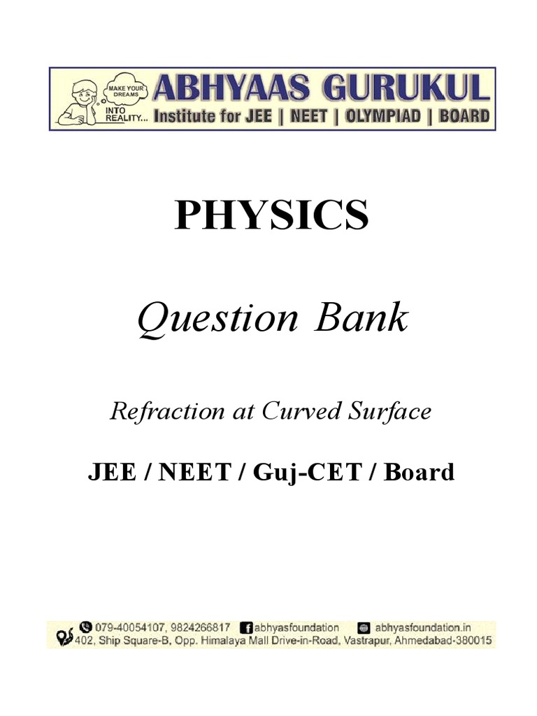 5 - Refraction at Curved Surface Exercise | PDF | Optics ...