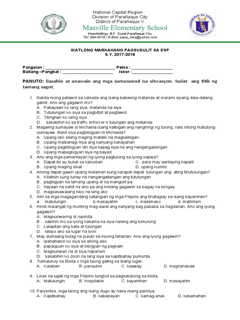 3rd Periodical Test in Esp | PDF