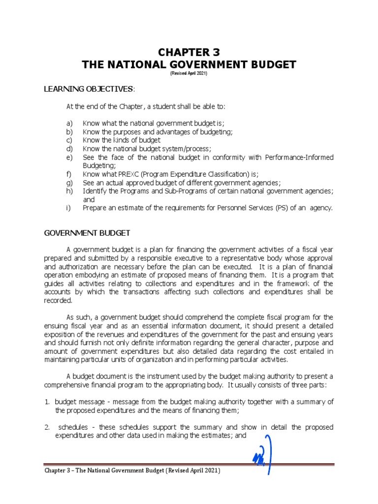 The National Government Budget: Learning Objectives | PDF | Budget ...