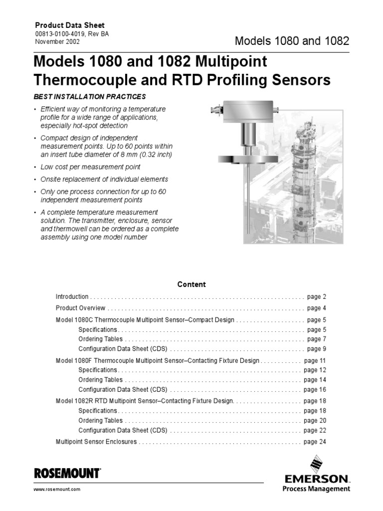 Models 1080 and 1082 Multipoint Thermocouple and RTD Profiling Sensors ...