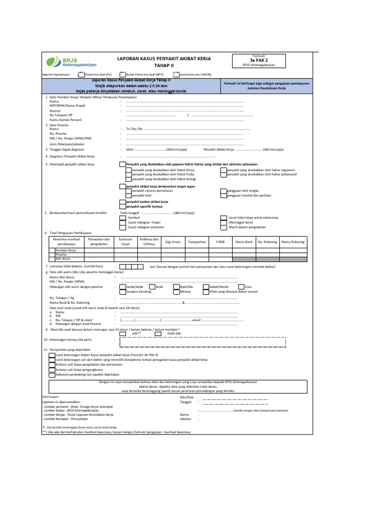 Formulir 3 PAK 2 BPJS Ketenagakerjaan | PDF