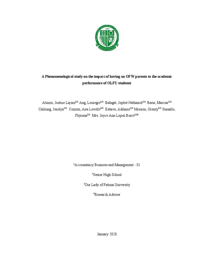 A Phenomenological Study On The Impact of Having An OFW Parents To The ...