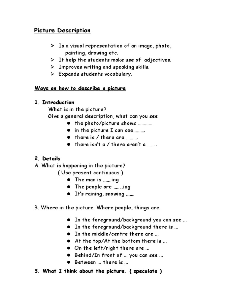 Picture Description: Ways On How To Describe A Picture | PDF