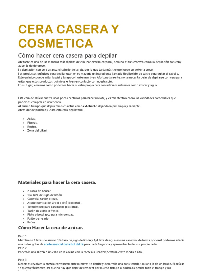 Cera Casera: Guía de Preparación y Uso | PDF | Depilación