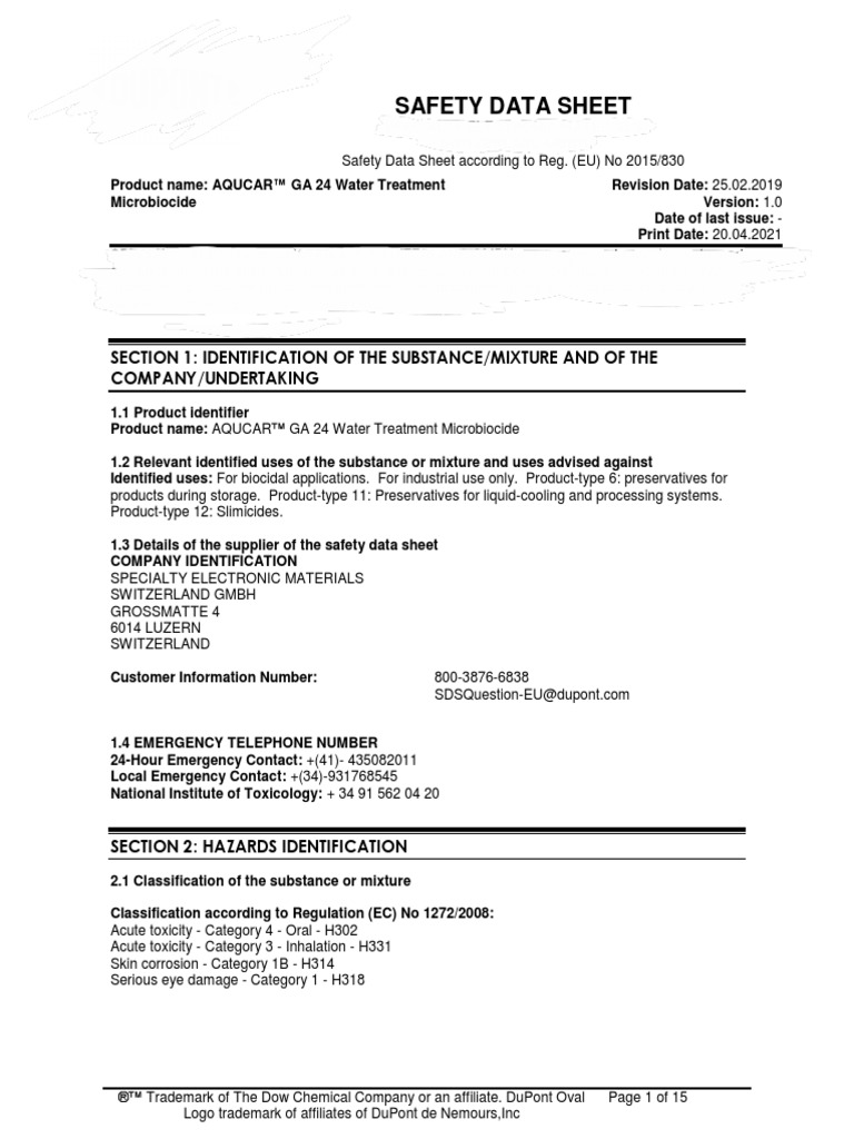 Sds Aqucar Ga 24 | PDF | Toxicity | Dangerous Goods