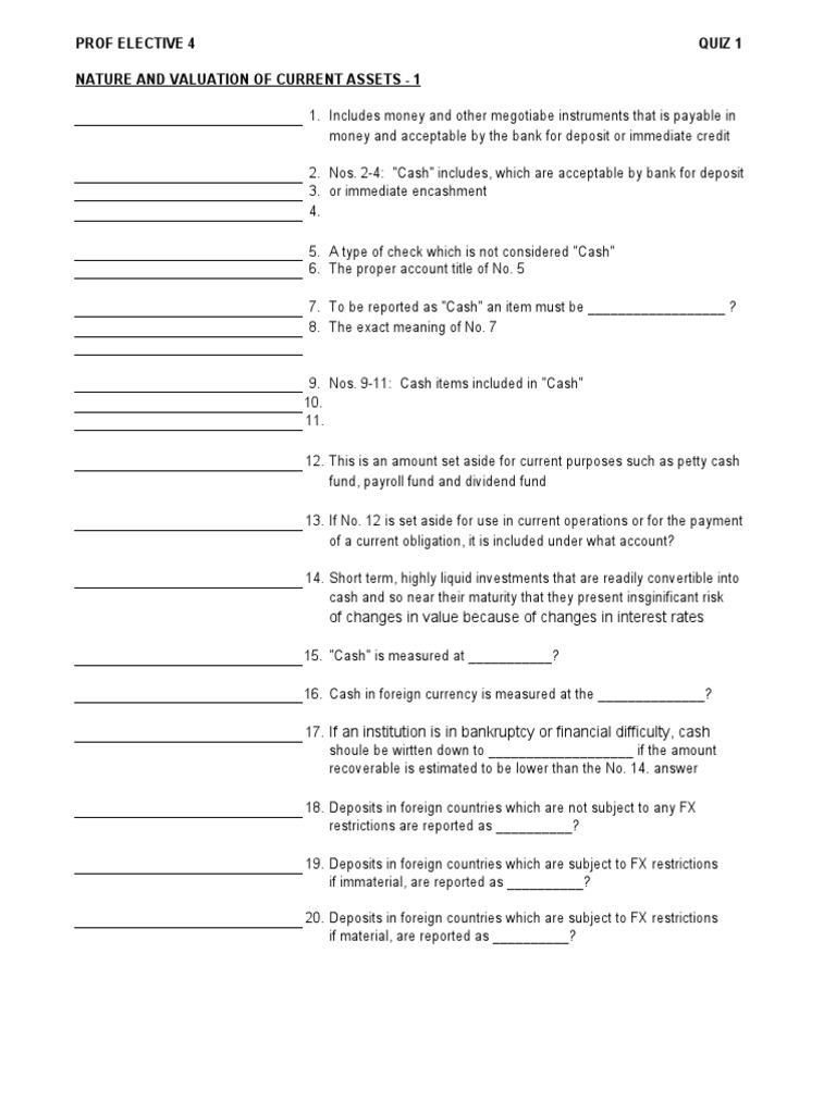 Prof Elective 4 Quiz 1 Nature and Valuation of Current Assets - 1 | PDF ...