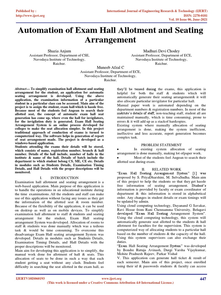 Automation of Exam Hall Allotment and Seating Arrangement ...