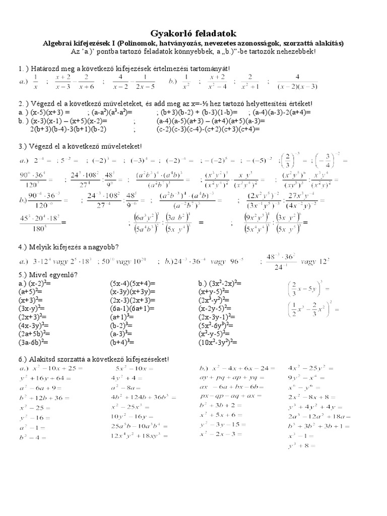 Gyakorló Feladatok-Algebra I | PDF