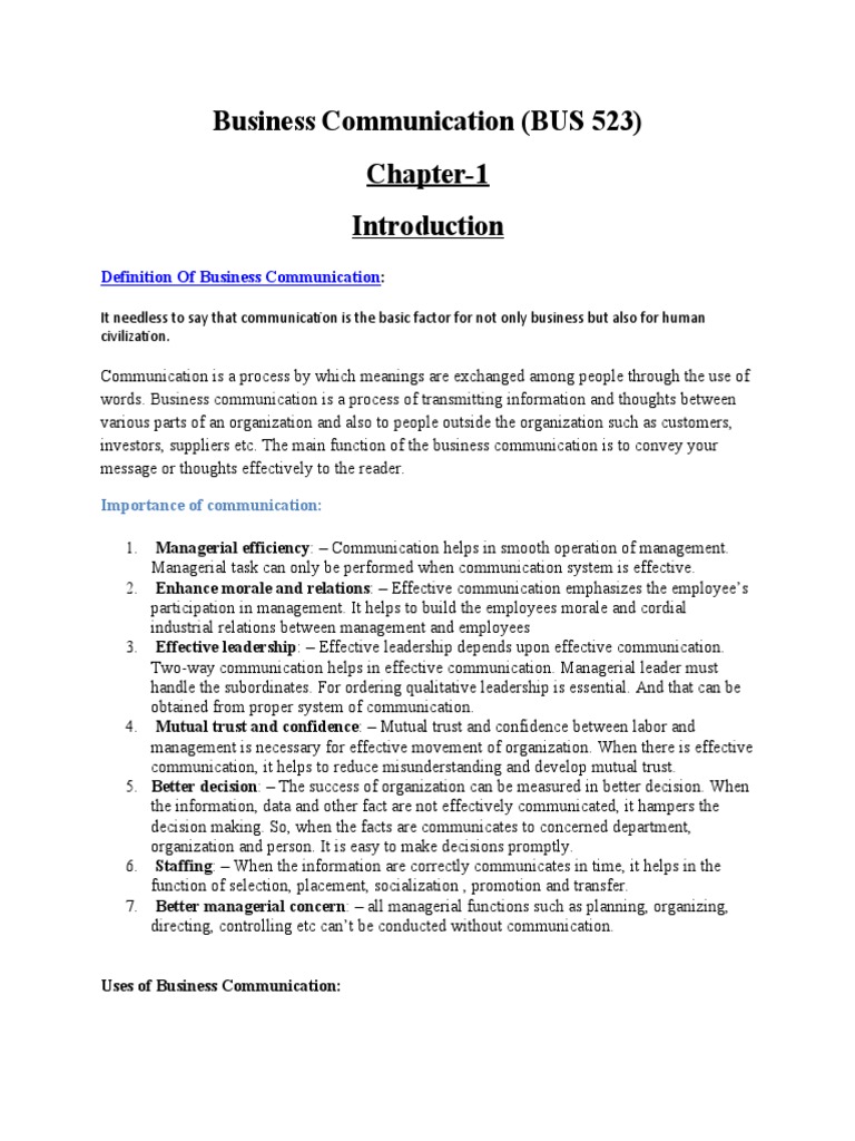 Business Communication (BUS 503) - Chapter 1 | PDF | Communication | Code