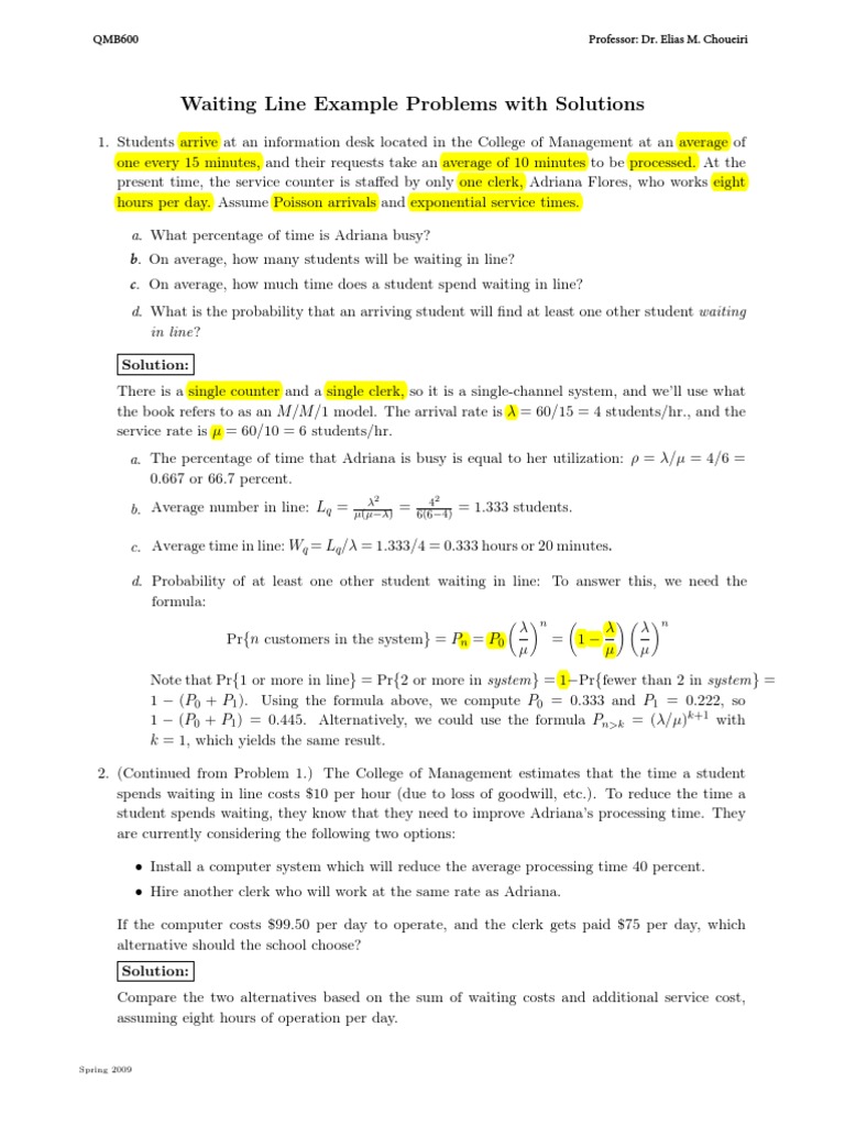 Waiting Lines - Problems and Solutions | PDF | Applied Mathematics ...