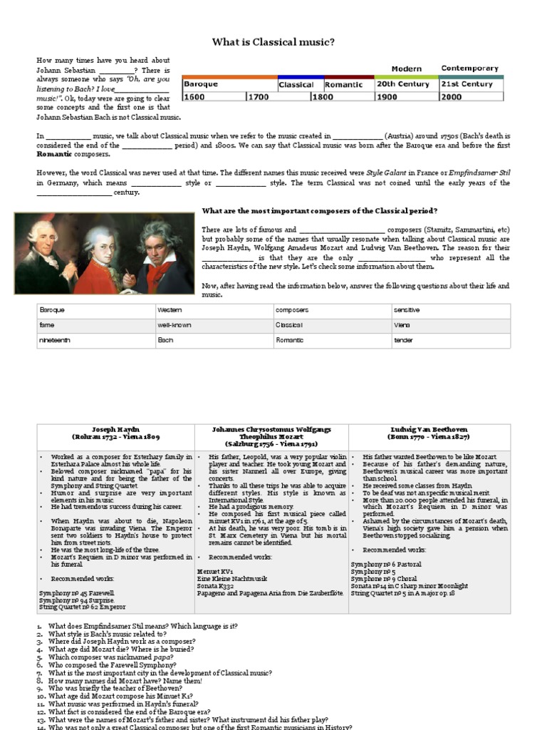 What Is Classical Music - Student Sheet | PDF | Classical Period (Music ...