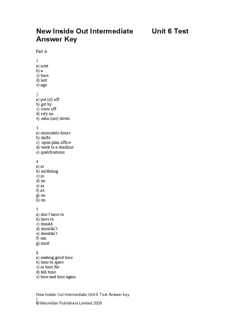 Unit 6 Test Answer Key | PDF