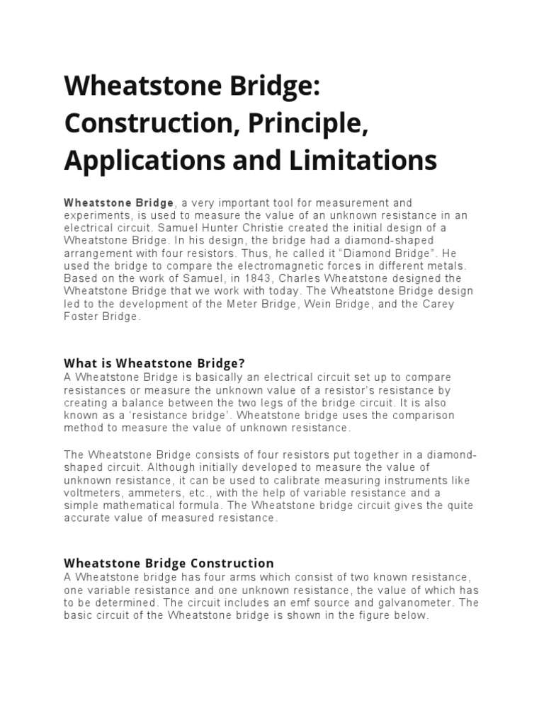 Wheatstone Bridge Phy | PDF | Electrical Resistance And Conductance ...
