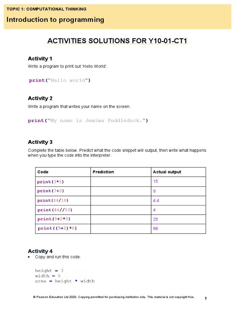 Y10 01 CT1 Activities Solutions | PDF