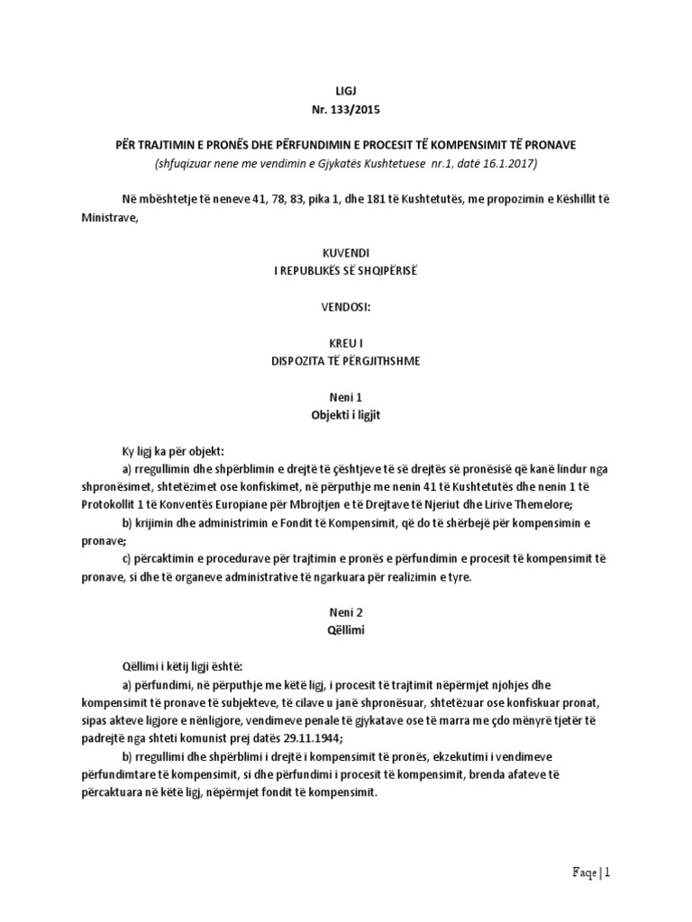 Ligj 133 05122015 Perditesuar 2017 | PDF